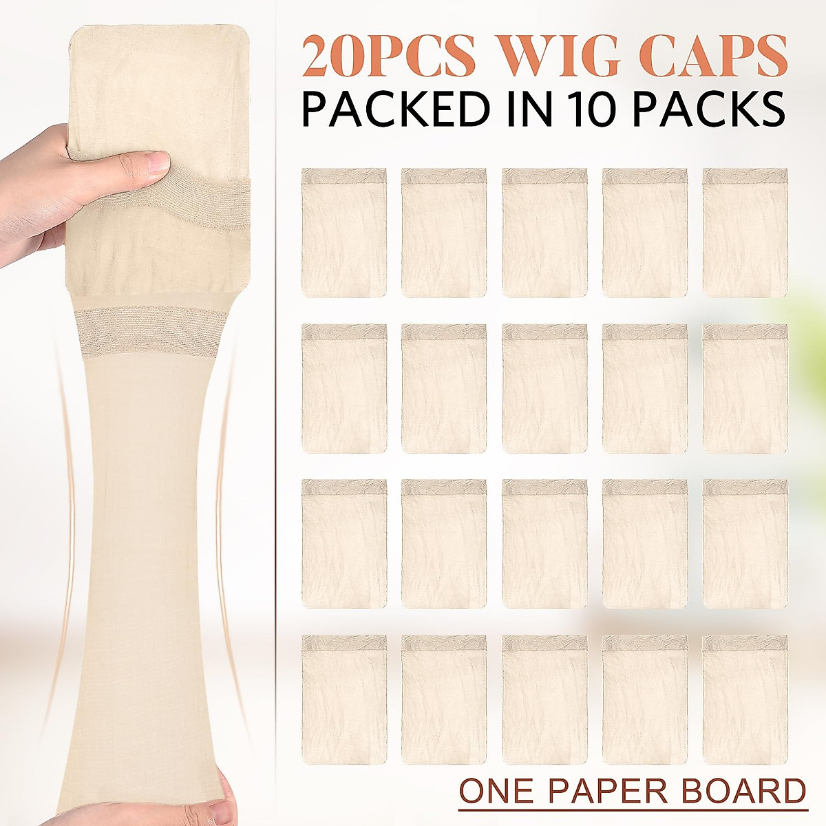 MORGLES 20 Pcs Wig Cap Beige, Stretchy Nylon Wig Caps for Women