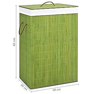 Tidyard Bamboo Laundry Basket with Lid and Handle Woven Fabric Clothes Hamper Blanket Storage Basket Green for Laundry Room, Dorm, Bathroom, Living Room, Bedroom Organization