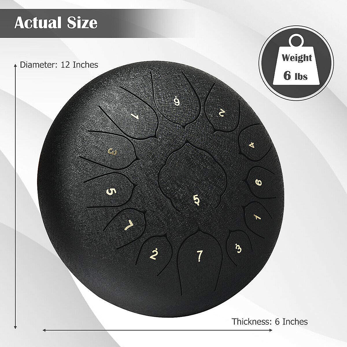 Sonart 12 Inch High Carbon Steel Tongue Drum, 13 Notes Lotus Hand Steel Pan Drum w/Drum Hammer, Drumstick Bracket, Rubber Finger Sleeve and Travel Bag for Camping, Meditation, or Yoga (Black)