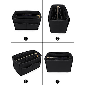 LEXSION Felt Purse Bag Organizer Insert with zipper Bag Tote Shaper Fit Speedy Neverful PM MM 8021 Black M