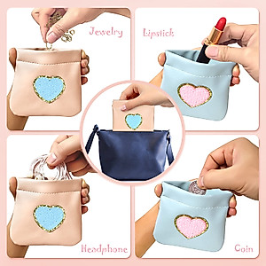 BYXEPA Coin Purse 2 Pack Change Purses Small PU Leather Cosmetic Bag Pocket Heart Makeup Organizer Cute Portable Waterproof Jewelry Travel Case for Women (Pink + Blue)