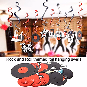 Rock and Roll Themed Birthday Party Decoration Rock Star Foil Swirl Happy Birthday Banner Tassel Paper Garlands Tissue Pom Poms Decor 40pcs Easy Joy