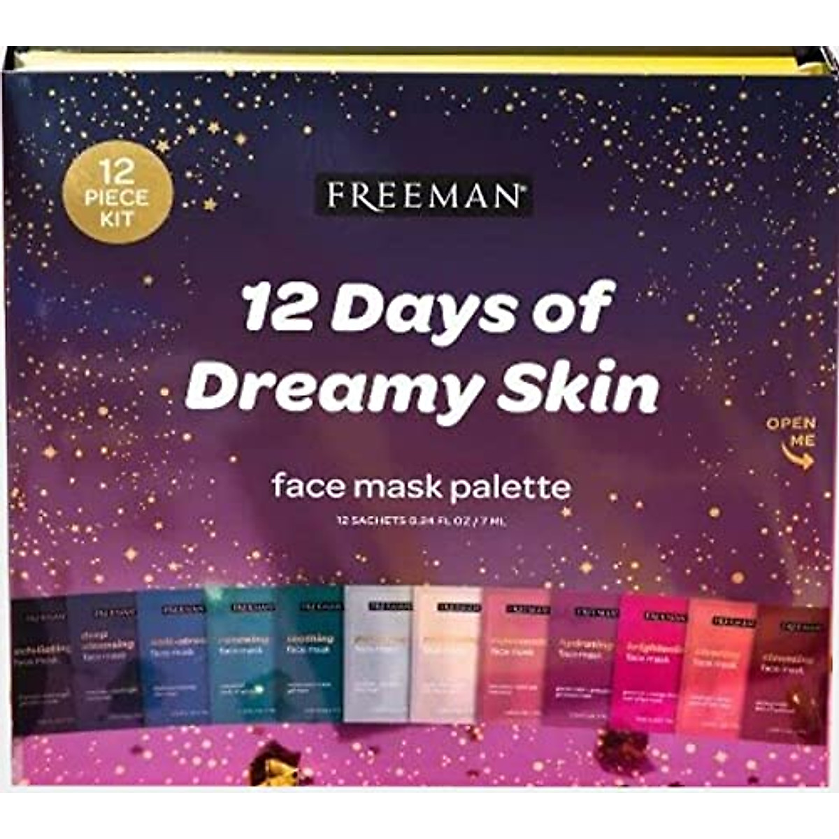 Freeman Beauty's Holiday Face Mask Gift Set, 12 Days of Dreamy Skin Face Mask Palette for Skin Care, Oil Absorbing Clay, Detoxifying Charcoal, Clearing Peel Off, Hydrating Gel Cream, Exfoliating Scrub