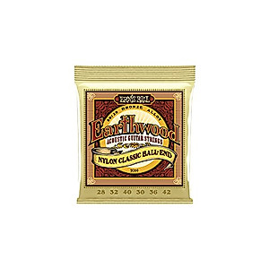 Ernie Ball Folk Nylon Clear & Gold Ball-End 80/20 Bronze Acoustic Guitar Strings, 28-42 Gauge (P02069)