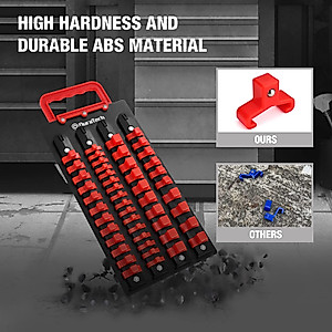 DURATECH Socket Organizer, 48-Piece Portable Socket Holder with Handle, ABS Socket Tray Wall and Tool Cart Mounted, 1/4", 3/8", 1/2" Drive Socket Organizer Tray, Red(Socket not Included)