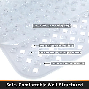 Yimobra Original Bath Tub and Shower Mat 27.5 X 15.5 Inches, Non-Slip with Drain Holes, Suction Cups, Machine Washable, Phthalate Free, No Latex, No BPA, Clear