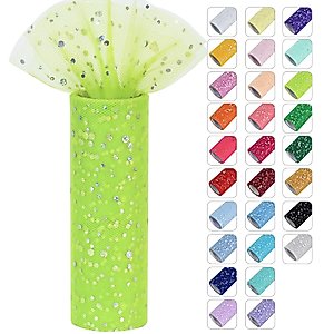 RIBBOOO Light Green Glitter Tulle Rolls 6 Inch by 10 Yards Sequin Tulle Fabric Ribbon for DIY Tutu Skirt Sewing Bow Decorations Craft Supplies Birthday Wedding Baby Shower Party Decoration