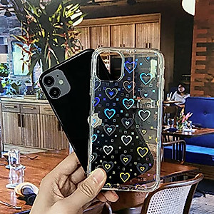 SmoBea Compatible with iPhone 11 6.1 Inch 2019, Clear Laser Glitter Bling Heart Soft & Flexible TPU and Hard PC Shockproof Cover Women Girls Heart Pattern Phone Case (Rainbow Heart/Clear)