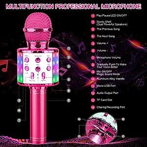ShinePick Karaoke Microphone, 4 in 1 Wireless Microphone with LED Lights Handheld Portable Karaoke Machine, Home KTV Player, Compatible with Android & iOS Devices(Purple)