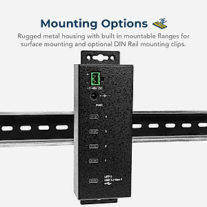 4-Port USB-C 3.2 Hub w/ 15KV ESD Surge Protection DIN Rail Mount