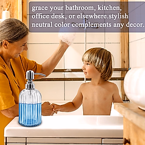 Soap Dispenser - 2 Pack 14 Oz Glass Soap Dispenser with Rust Proof Stainless Steel Pump, Refillable Liquid Bottle Dispenser, Premium Hand Jar Dispenser for Bathroom, Kitchen, Countertop (Transparent)