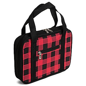 Buffalo Plaid Red and Black Large Print Canvas Fabric Bible Cover with Handle