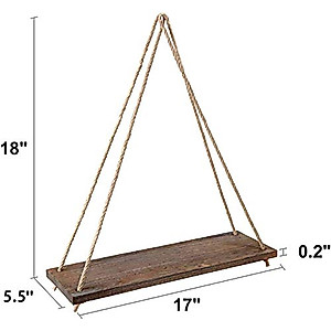 Mkono Set of 3 Wood Wall Hanging Shelves Boho Decor and Set of 4 Macrame Plant Hanger