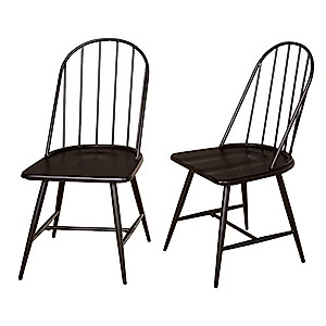 Target Marketing Systems Windsor Mixed Media Dining Room Chairs, with Spindle Back Design and Contoured Saddle Seat, 38" H x 18" W x 20" D, Set of 2, Black