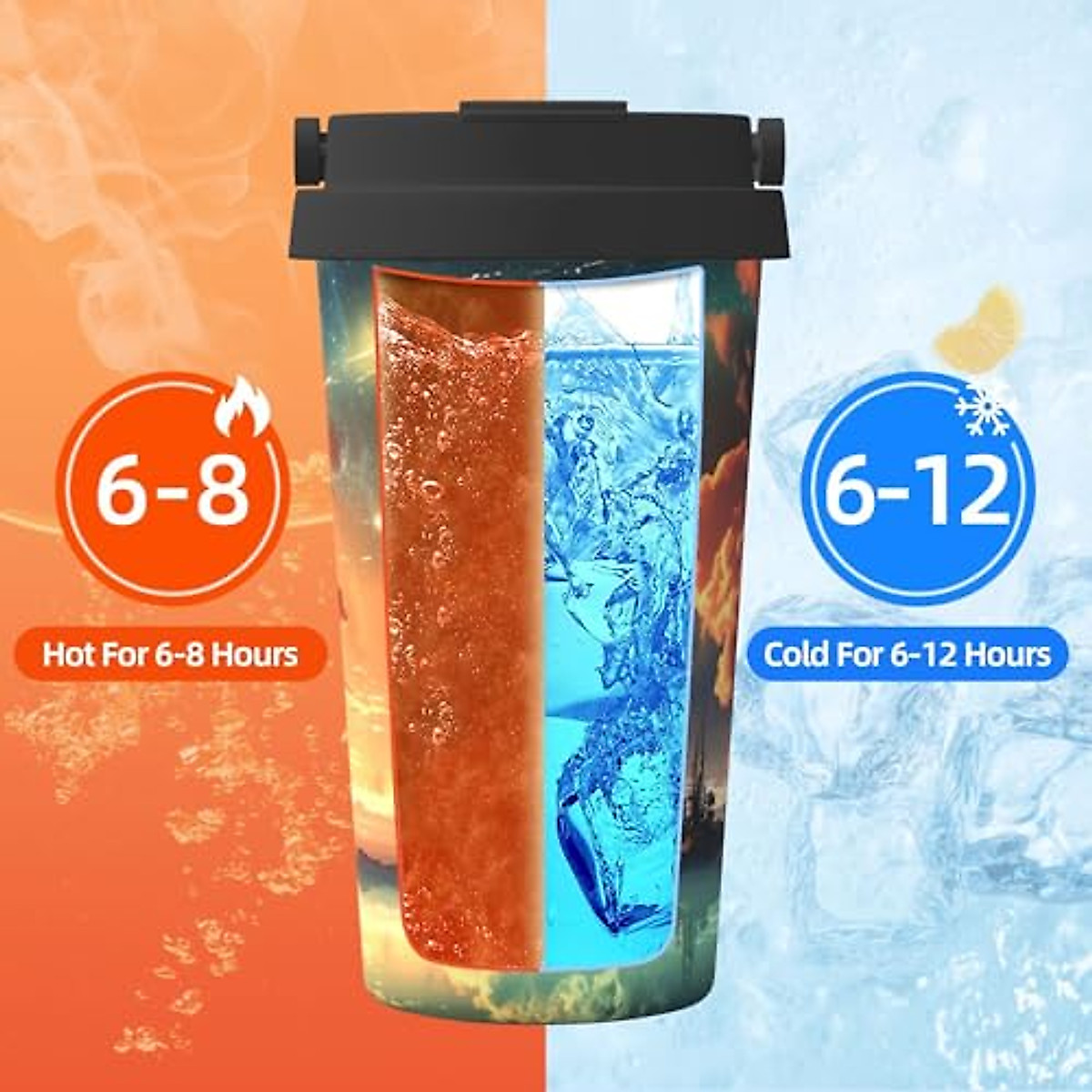 GTKSYNVE Reusable Coffee Mug with Lid and Handle, Anime Sky Tumbler for Hot & Cold Drinks 16oz Stainless Steel Insulated Coffee Tumblers Double Wall Vacuum Thermal Cup