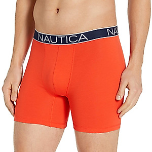 Nautica Men's 3-Pack Classic Cotton Stretch Boxer Briefs, Peacoat/Orange Poppy/Anchor Print Cobalt, Small