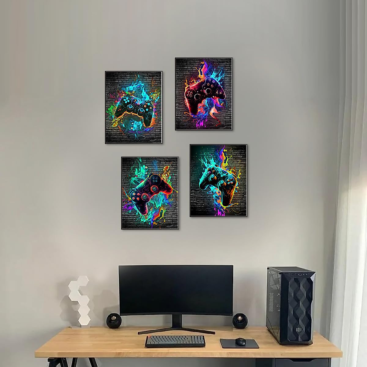 Gamepad Abstract Wall Art,Graffiti Game Controller Poster,Canvas Printsfor Boy Bedroom Decor,8x10 inches Unframed Set of 4.