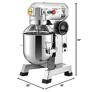 VEVOR Commercial Food Mixer, 30Qt Commercial Mixer with Timing Function, 1100W Stainless Steel Bowl Heavy Duty Electric Food Mixer with 3 Speeds Adjustable 108/199/382 RPM, Perfect for Bakery Pizzeria