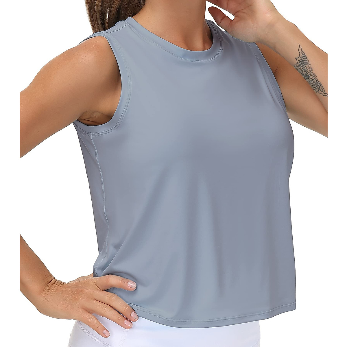 Ice Silk Workout Tops for Women Quick Dry Muscle Gym Running Shirts Sleeveless Flowy Yoga Tank Tops (Blue, Medium)