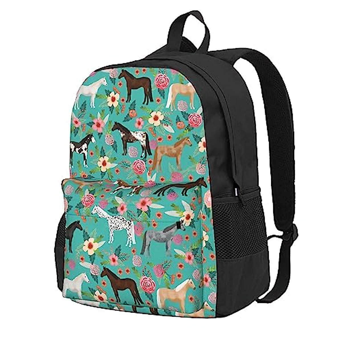JASMODER Horse Floral Laptop Backpack Hiking Travel Daypack For Men Women And Youth