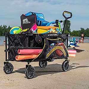 Gorilla Carts 7 Cubic Feet Collapsible Folding Outdoor Utility Sports Beach Wagon, with 150 Pound Capacity, Oversized Bed, & Cup Holder, Black