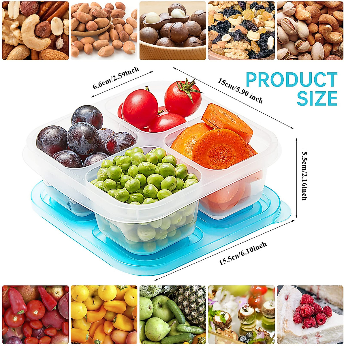 Gtthry Bento Snack Boxes,4-Compartment Snack Containers,Stackable Food Storage Containers with Lids,Reusable Bento Lunch Boxes,BPA Free Lunch Containers,Food Containers Dishwasher Safe(5 Pack)