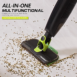 Vacuum Mop Cordless Hard Floor Vacuum Cleaner and 2 Packs Recyclable Cleaning Mop Pad, Black, KB-9009A