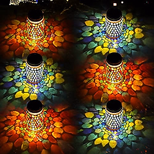 Zhehao 6 Pieces Outdoor Lanterns Waterproof Solar Powered Mosaic Lights Christmas Garden Lanterns Solar Mosaic Lamp Lanterns for Christmas Holiday Garden Yard Patio Pathway Decoration, Blue, Red