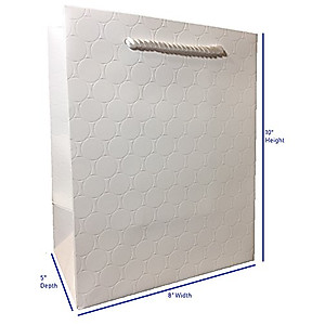 MODEENI White Gift Bags with Handles Medium Size 8x10 Wedding Bags with Silver Handles 12 Bags Pure White Paper Shopping Bags 8x5x10