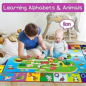 Baby Cotton Play Mat for Floor ABC Rug Playmat for Babies and Toddlers Foldable Non-Slip Crawling Mat 6-12 Months Padded Tummy Time Mat Infant Toys 0-6 Month Animal Gym Mat Easter Gift for Babies