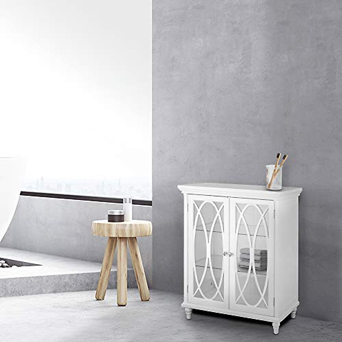 Elegant Home Fashions 32" H Florence Double Door Floor Cabinet with 2 Adjustable Tempered Glass Shelves