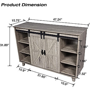 GOOD & GRACIOUS Sideboard for Livingroom, 50 inch Farmhouse TV Stand with Sliding Barn Doors, Sideboard Buffet 3-Tier Storage Cabinet for Kitchen