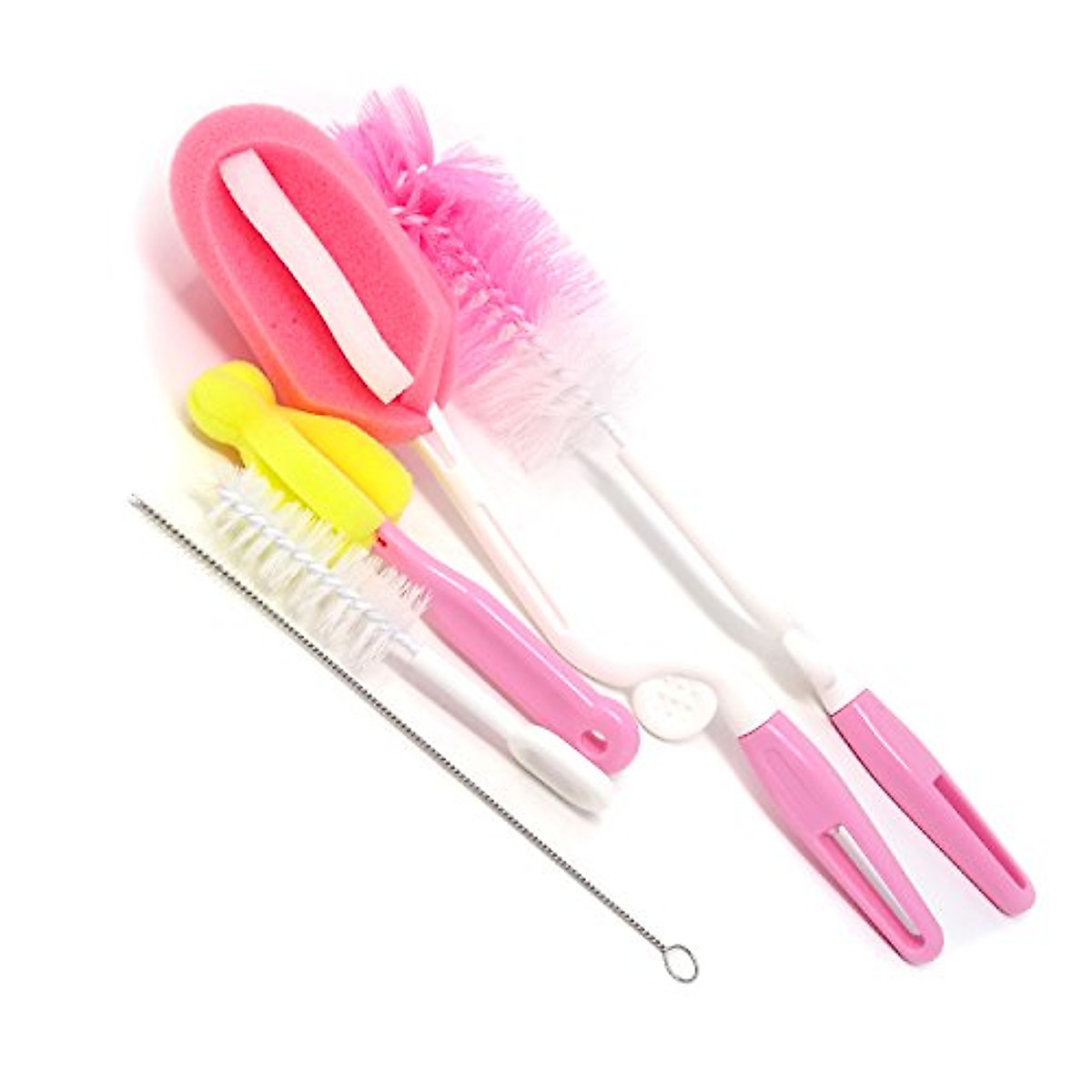 Honbay Bottle Brush Cleaner Kit with Teat Cleaner and Straw Brushes 360 Degree Rotating 5 PCS Within One Set Comes in Different Size selections - Random Color