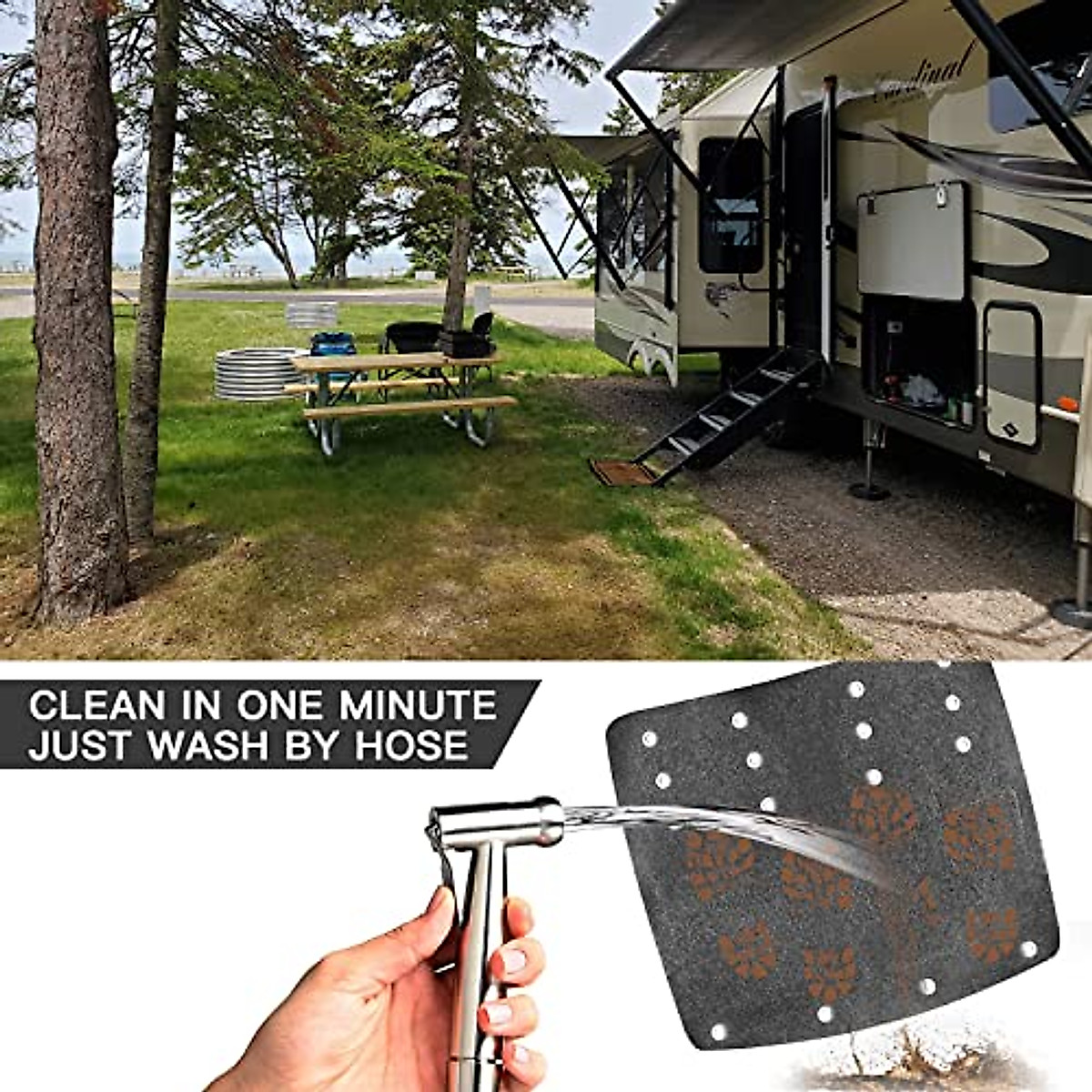 OKBA RV Step Covers Wrap Around, RV Camper Step Covers for 22 Inch RV Camper 8-10" Deep Radius Steps Only - 3 Pack Gray RV Step Rug Carpets