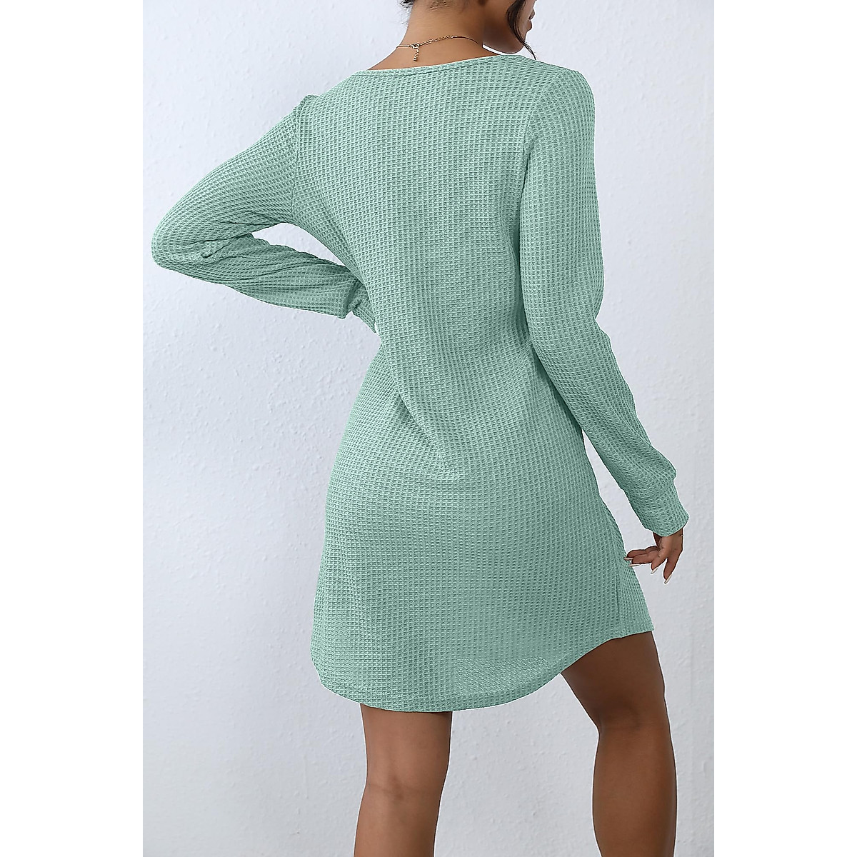 Ekouaer Womens Nightgown Waffle Knit Long Sleeve Nightgown Sleep shirts Night Dress for Women Green L