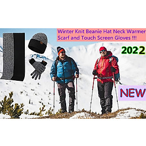 Winter Knit Beanie Hat Neck Warmer Scarf and Touch Screen Gloves Set 3 Pcs Fleece Lined Skull Cap for Men Women (black)