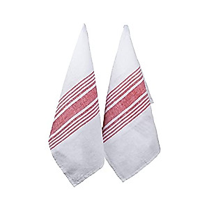 Red Hand Towels, Linen Kitchen Towel, French Tea Towel 100% Pure Linen, Bar Towels, Red Dishtowels, French Towels, Red Striped Dish Towels, Linen Bar Towels, Set of 2 18 X 28, Grain Sack Towels