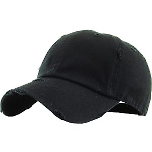 KBETHOS KBE-VINTAGE BLK Vintage Washed Cotton Baseball Cap, Black