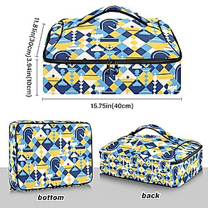 Kcldeci Insulated Thermal Food Carrier Insulated Casserole Carrier for Hot or Cold Food,Chess Blue Yellow Insulated Tote Bag for Potluck Cookouts Parties Picnic,Lasagna Lugger