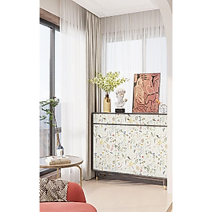 Dimoon 78.7"x16.1" Floral Peel and Stick Wallpaper Beige Contact Paper Thicken Wallpaper Delicate Flower Waterproof Green Leaf White Self Adhesive Removable Wall Paper Shelf Liner Decal Vinyl Roll