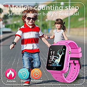 Retysaz Kids Game Smart Watch 24 Game Pedometer 2 HD Cameras Smartwatches for Children 3-14 Great Gifts to Girls Boys Electronic Learning Toys (Pink-A1)