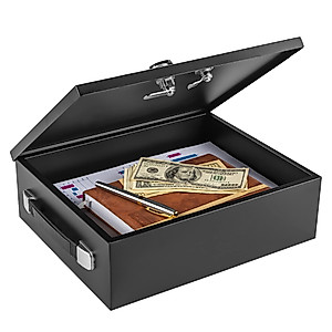 Fire Retardant Strong Box, Dual Combination and Key Lock Security Chest, Fire Resistant Steel Lock Box to Safeguard Vital Documents, Medicine, Money, 0.24 Cubic Feet, 12" x 10" x 3.5" Interior, Black