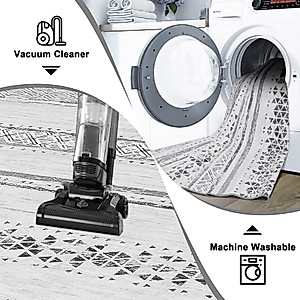 Area Rugs 9x12 Living Room: Large Machine Washable Rug with Non-Slip Backing Stain Resistant Soft Geometric Moroccan Carpet for Bedroom Dining Nursery Room Home Office - Gray/Ivory