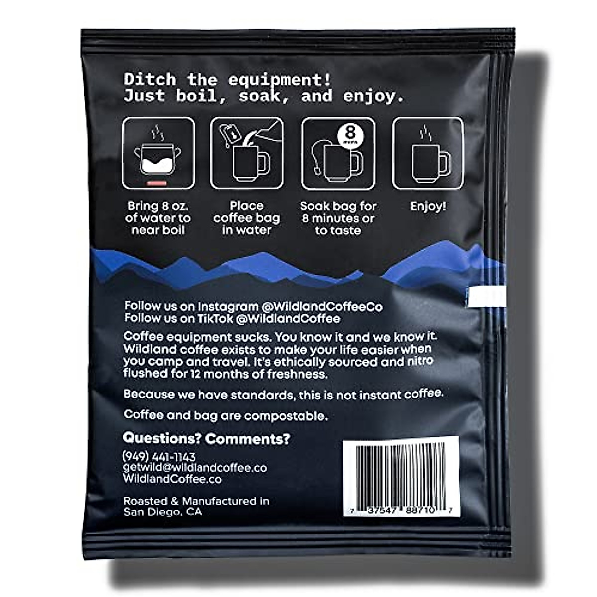 Wildland Coffee | Extra Dark Roast 10 Pack | Single Serve Coffee Bag | Strong Bold Flavor | Travel & Camping Size | Tea Bag Style Coffee | Steepable