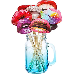 Party Photo Booth Props, Funny Mouth Lips Photo Booth Prop, Funny Mouth DIY Set with Wood Stick Selfie Props Accessories for Birthday/Wedding/Graduation/Halloween Party (Mouth Lip, 40 Pieces)