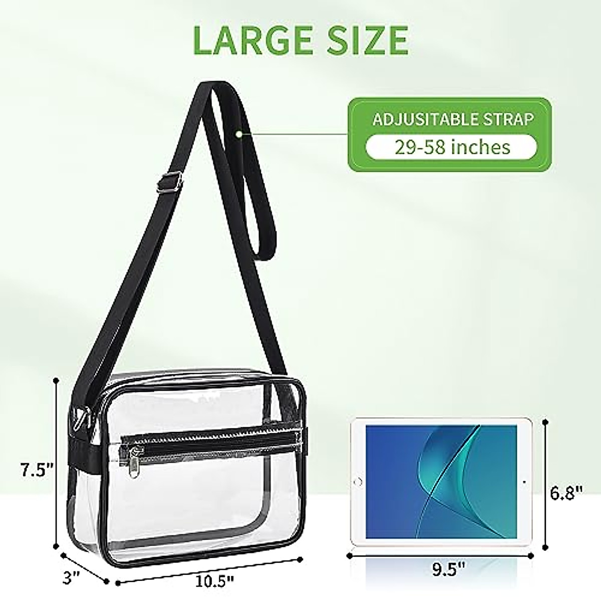 MAY TREE Clear Crossbody Bag Stadium Approved Clear Messenger Bag Suitable for Work, Travel, Concert and Sport Event