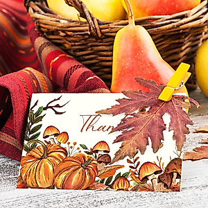 Whaline 24 Pack Fall Thank You Cards Autumn Mushroom Pumpkin Leaves Greeting Cards with Envelopes Stickers Vintage Blank Note Cards for Thanksgiving Harvest, 4 x 6 Inch