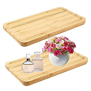 ZOENHOU 2 Pack Bamboo Vanity Tray, 11.4 x 6.2 x 0.8 Inch Rectangular Decorative Bathroom Counter Tray Bamboo Wood Serving Tray for Guest, Dresser, Kitchen, Toilet, Home Decor, Hold Small Item