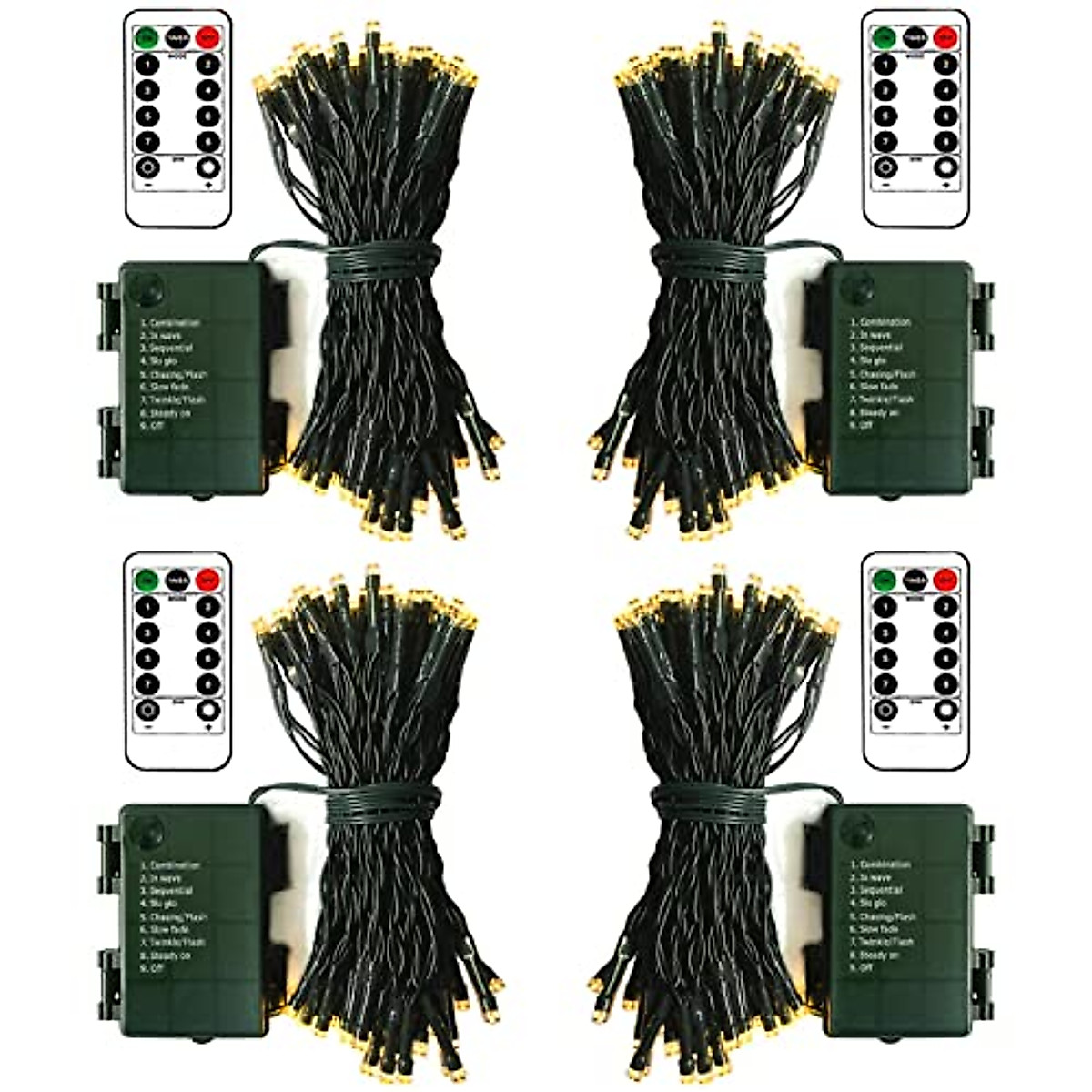 ZAIYW 4 Pack Battery Operated String Lights, 16.5 Ft Dark Green Wire 50 LED String Lights with Remote Timer 8 Modes Fairy Lights for Bedroom Party Patio Yard Garden Christmas Tree Decor (Warm White)