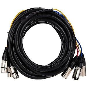 Monoprice 4-Channel XLR Male to XLR Female Snake Cable - 20 Feet - Black/Silver, Metal Connector Housings, Plastic and Rubber Cable Boots